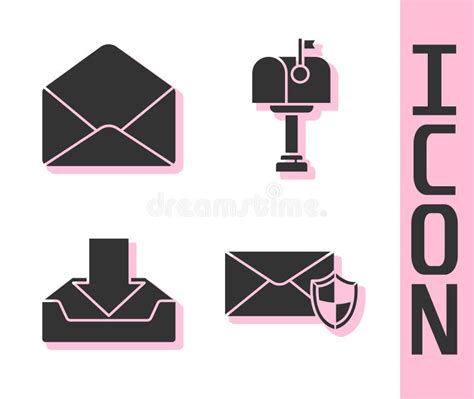 set envelope with shield envelope download inbox and mail box icon