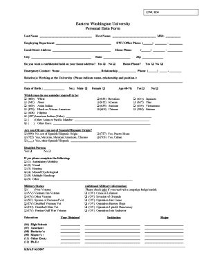 Fillable Online Ewu Personal Data Form Ewu Fax Email Print PdfFiller