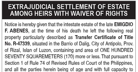 Extrajudicial Settlement Of Estate Among Heirs With Waiver Of Rights