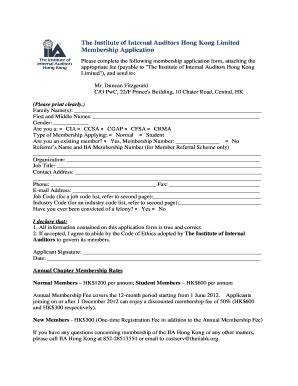 Fillable Online Please Complete The Following Membership Application