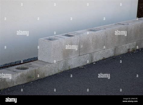 Cinder Block Grey Wall Under Cement Construction Protect House Stock