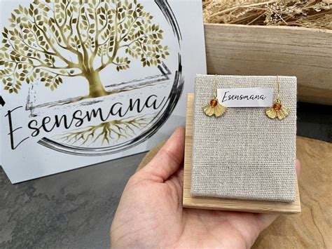 Boucles D Oreilles Feuille De Ginkgo Et Perle Ambre Argent 925 Esensmana