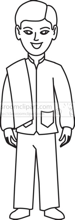 Free Cultural Costume Man Thailand Black Outline Classroom Clipart