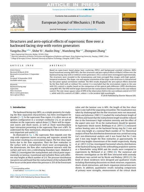 Pdf Structures And Aero Optical Effects Of Supersonic Flow Over A Backward Facing Step With
