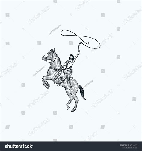 Vintage Hand Drawn Sketch Cowgirl Lasso Stock Vector Royalty Free