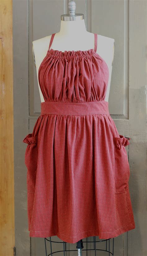 Xs 5x Gathered Bib Apron In Red Or Black Ecru Plaid 100 Cotton Homes