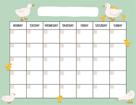 Cute Duck Open Printable Calendar Digital Download Calendar Instant