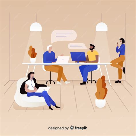 オフィスの背景に描かれた人々を手します。 無料のベクター