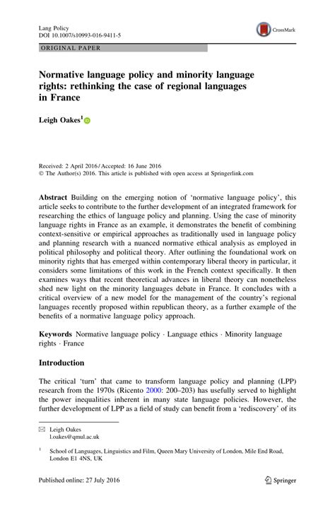 Pdf Normative Language Policy And Minority Language Rights