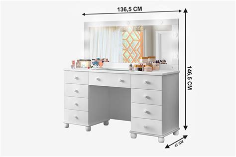 Penteadeira Camarim Lx 9 Gavetas Branco Espelho E Led MadeiraMadeira