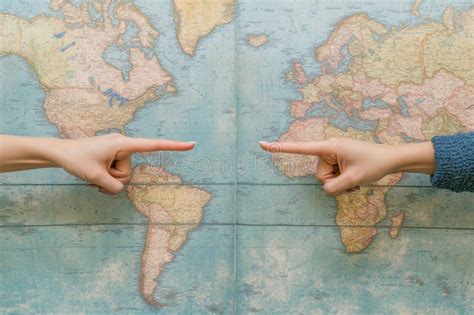 Hands Pointing In Opposite Directions Over A World Map Represent
