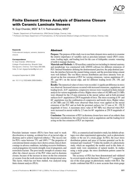 Finite Element Stress Analysis Of Diastema Closurewith Ceramic Laminate Veneers Pdf Fracture