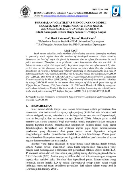 Pdf Peramalan Volatilitas Menggunakan Model Generalized