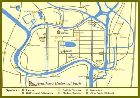 Map Of Ayutthaya Historical Park Ayutthaya Thailand Illustration