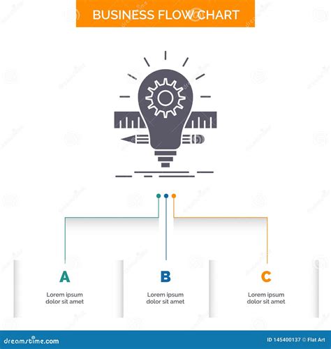 Development Idea Bulb Pencil Scale Business Flow Chart Design With 3 Steps Glyph Icon For