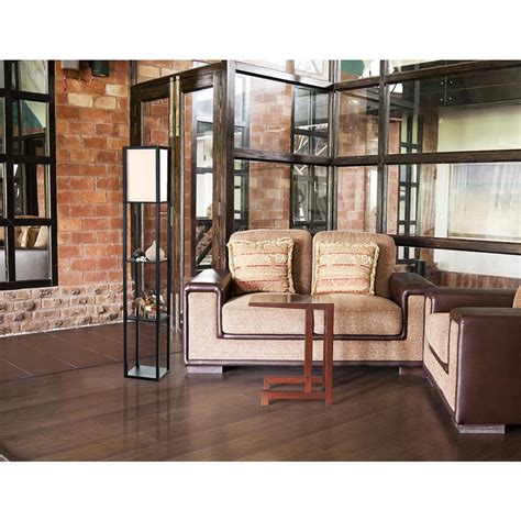 Simple Designs Floor Lamp Etagere With Linen Shade Black