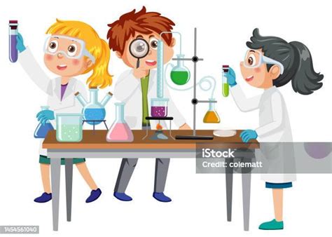 เด็กนักวิทยาศาสตร์ทําการทดลองทางเคมี ภาพประกอบสต็อก ดาวน์โหลดรูปภาพ