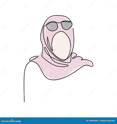 Continuous One Line Drawing Of Women Or Girl Wearing Islamic Headscarf