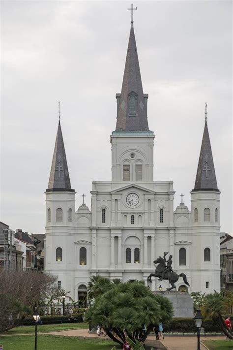 New Orleans Cathedral With Two Towers And Clock Historic Cathedral In