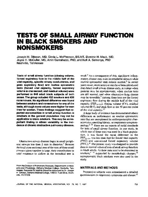 Pdf Tests Of Small Airway Function In Black Smokers And Nonsmokers