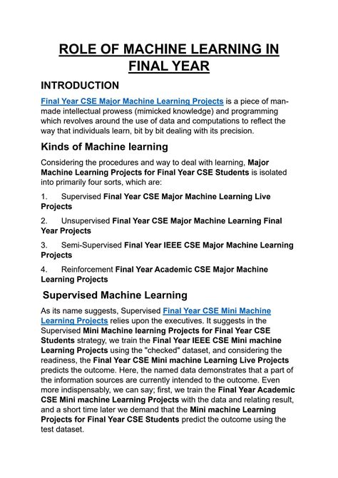Role Of Machine Learning In Final Year By Sai Krishna Manas Issuu