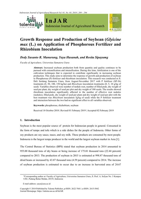 Pdf Growth Response And Production Of Soybean Glyicine Max L On Application Of Phosphorous