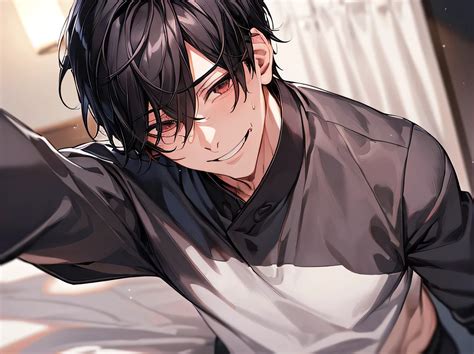 Anime Guy With Black Hair And Glasses In A White And Black Shirt