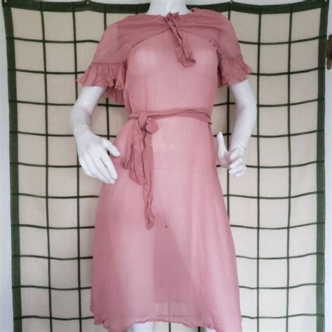 1920s Dusty Rose Sheer Silk Crepe Day Dress Dream Gem