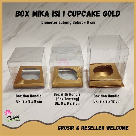 Jual Box Cupcake Isi 1 GOLD 9x9x12cm Kotak Mika Donat Dus Kue Kardus