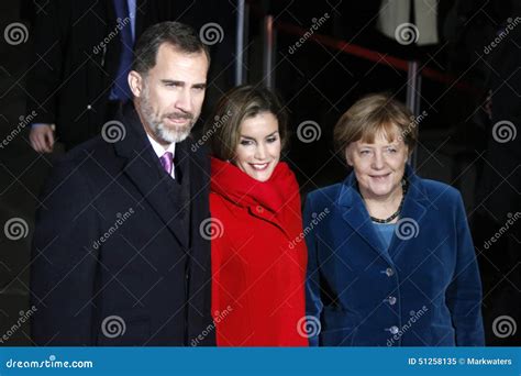 西班牙国王费莉佩vi，女王莱蒂齐亚，大臣安格拉・默克尔 编辑类图片 图片 包括有 航天学 莱蒂齐 51258135