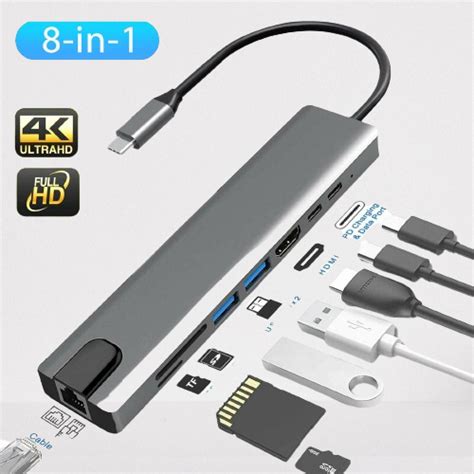 8 In 1 USB 3 0 Type C 4K HDMI Multiport Adapter For Effortless