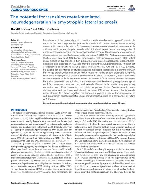The Potential For Transition Metal Mediated Neurodegeneration In