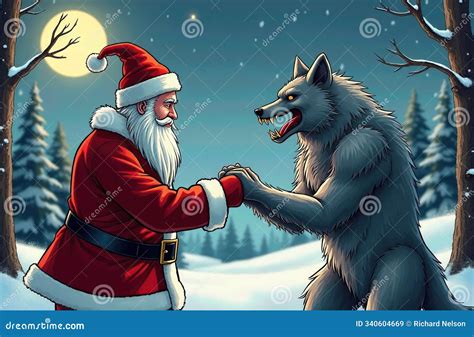 Santa And Werewolf Handshake Stock Illustration Illustration Of