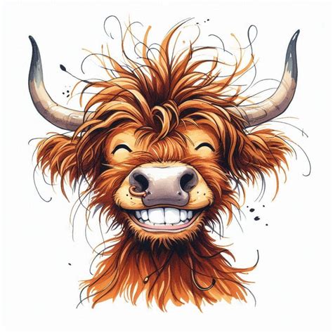 Highland Cow Smiling Cow Digital Clip Art Scottish Cow Scotland Funny Highland Cow Heilan
