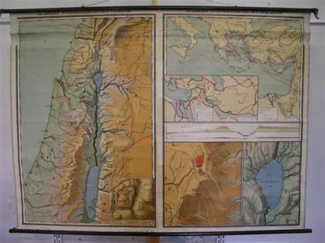 Old School Wall Map Palestine Biblical Countries 202x149cm Vintage~1925