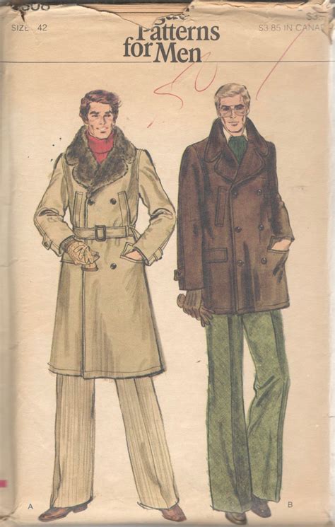 Vogue 9308 Mens Coat Loose Fitting Slightly Shaped Double Breasted