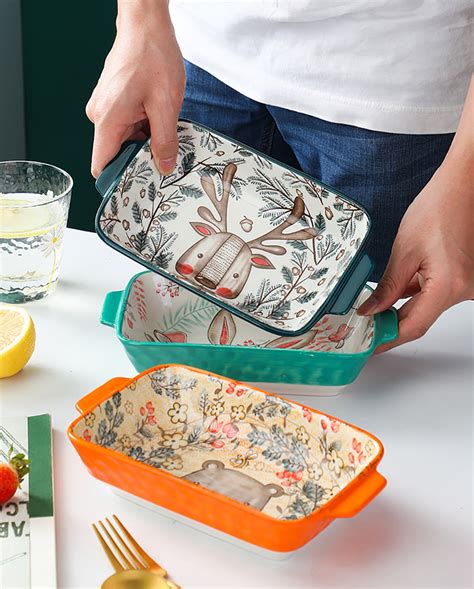 Adorable Nordic Forest Friends Ceramic Rectangle Baking Pans Terra Powders