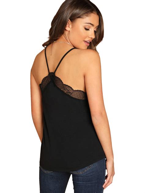 Shein Womens V Neck Sleeveless Lace Trim Spaghetti Strap Camisole Cami Tank Top Women Product