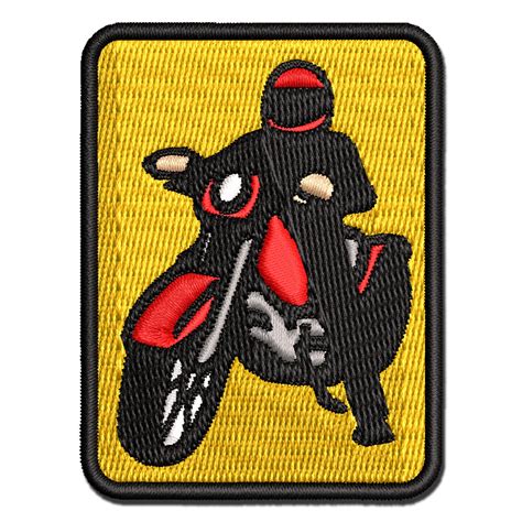 Biker On Motorcycle Applique Multi Color Embroidered Hook And Loop Patch 2 5 Inch Small