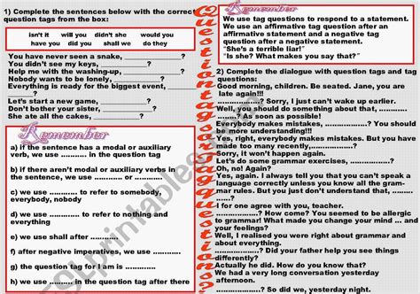 Question Tags Or Tag Questions ESL Worksheet By Vale A