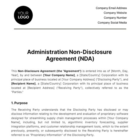 Free Administration Non Disclosure Agreement Nda Template To Edit Online