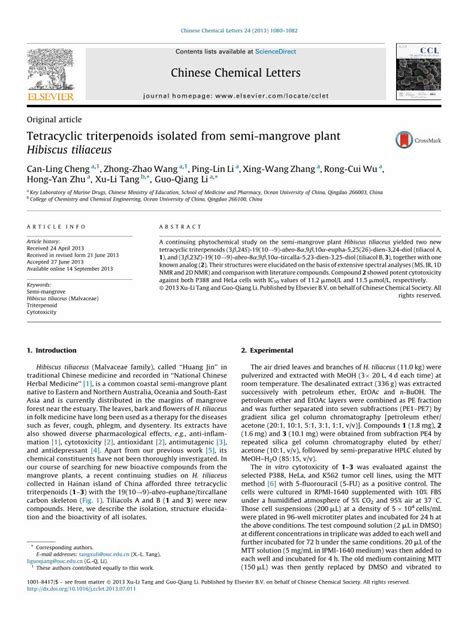 Pdf Tetracyclic Triterpenoids Isolated From Semi Mangrove Plant Hibiscus Tiliaceus Dokumen Tips