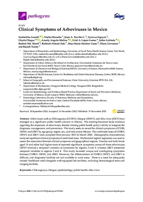 Pdf Clinical Symptoms Of Arboviruses In Mexico Aracely Angulo