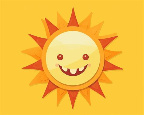 Мультяшное солнце с улыбающимся лицом на желтом фоне Премиум векторы