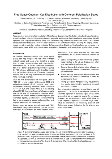 Pdf Free Space Quantum Key Distribution With Coherent Polarization States