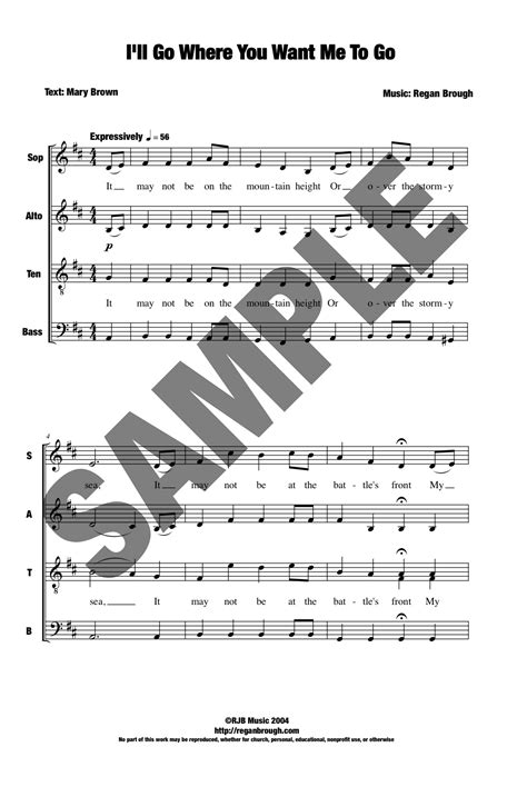 Ill Go Where You Want Me To Go SATB A Capella Regan Brough Official Website
