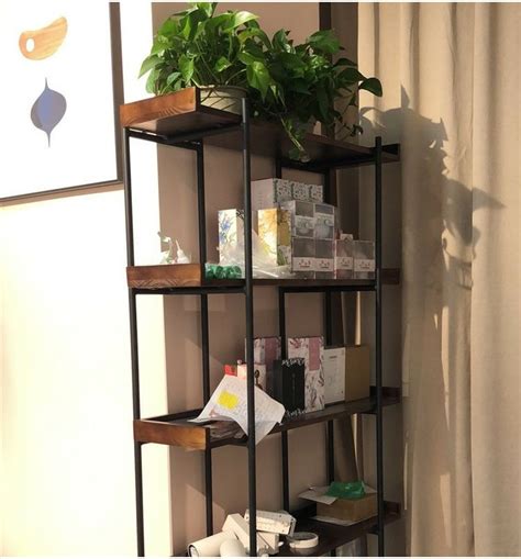 複式置物架 鐵藝置物架 客廳置物架 落地置物架 多層書架 美式置物架 小戶型展示架 家用置物架 陳列架 實木置物架 蝦皮購物