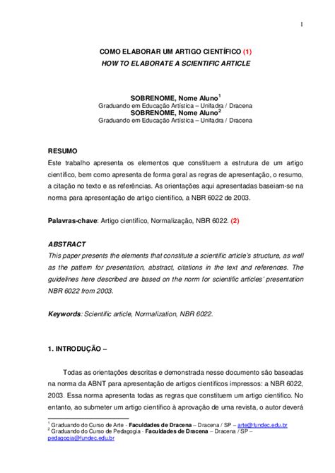 Pdf Modelo De Artigo Cientifico