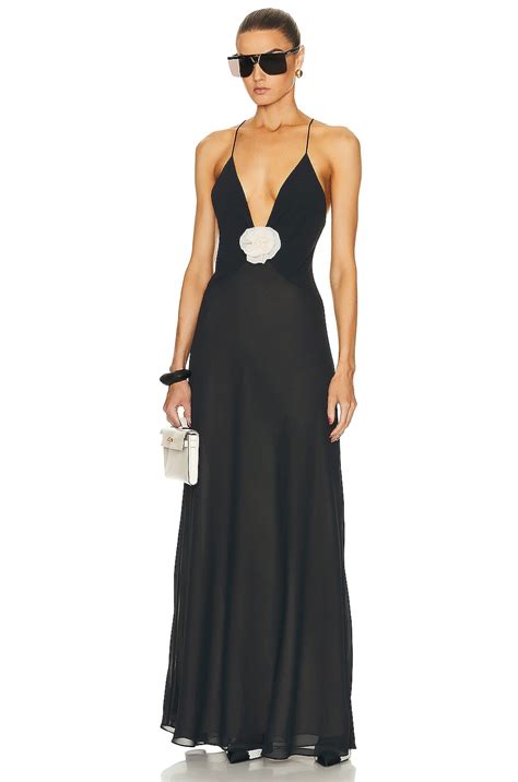 Helsa Sheer Deep V Long Slip Dress In Black Fwrd