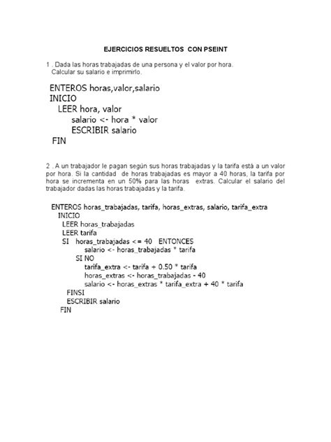 Pseint Ejercicios Resueltos Pdf Pseint Ejercicios Resueltos Pdf